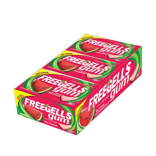 Chicle Freegells Gum Melância Zero Açúcar Caixa com 15 un de 8g