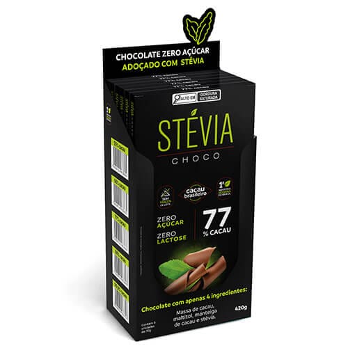 Chocolate Stevia Choco 77% Sem Açúcar Caixa com 6 un de 70g