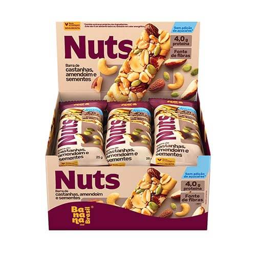 Barra de Castanhas Nuts Sementes Caixa com 12un de 25g
